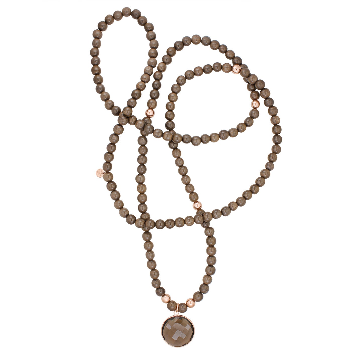 Marjana von Berlepsch – LARA – Holzkette Kugeln Edelstein rosévergoldet
